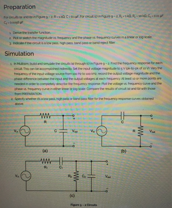 Solved Preparation For circuits (a) and (b) in Figure 9-2, R | Chegg.com