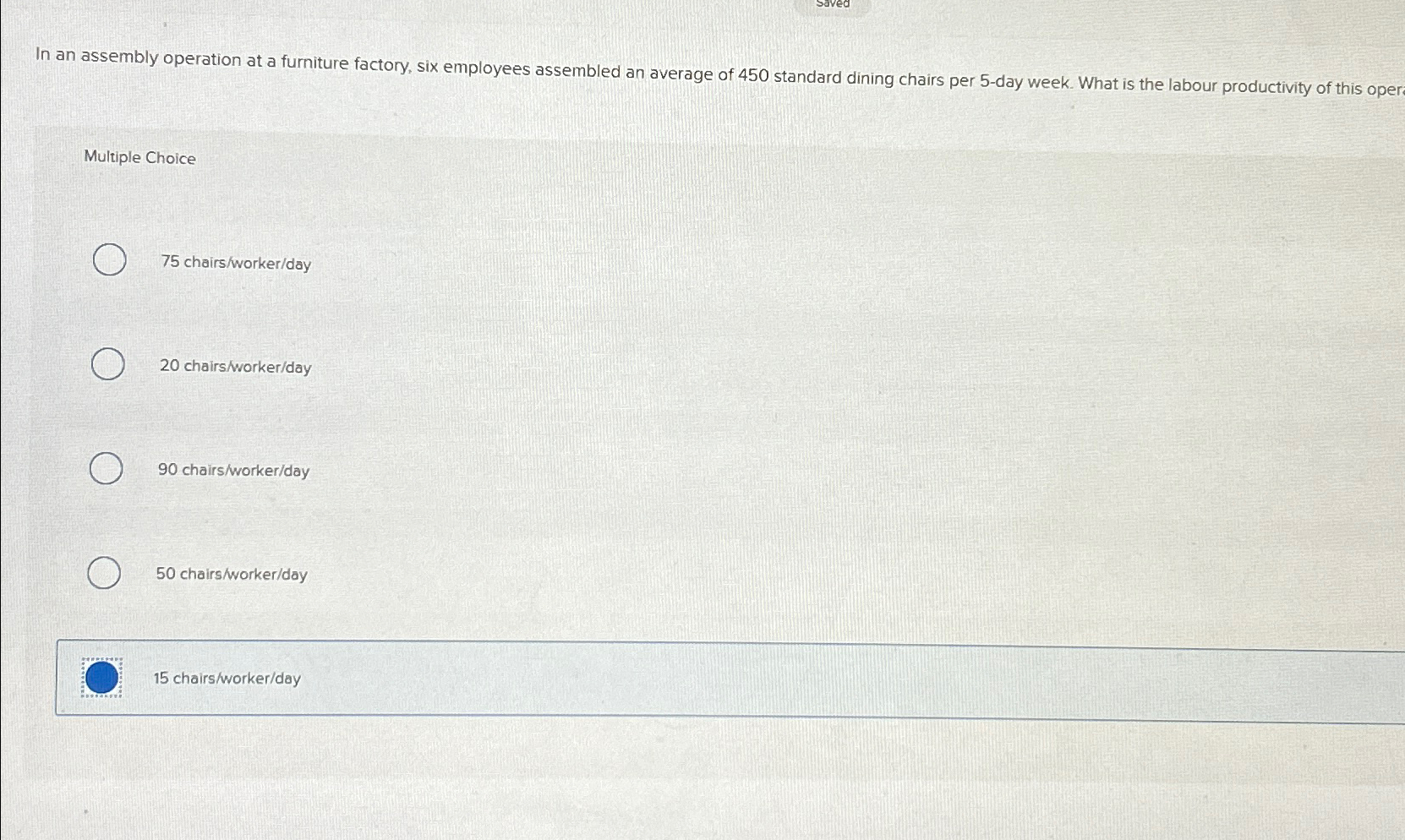 Solved In an assembly operation at a furniture factory, six | Chegg.com