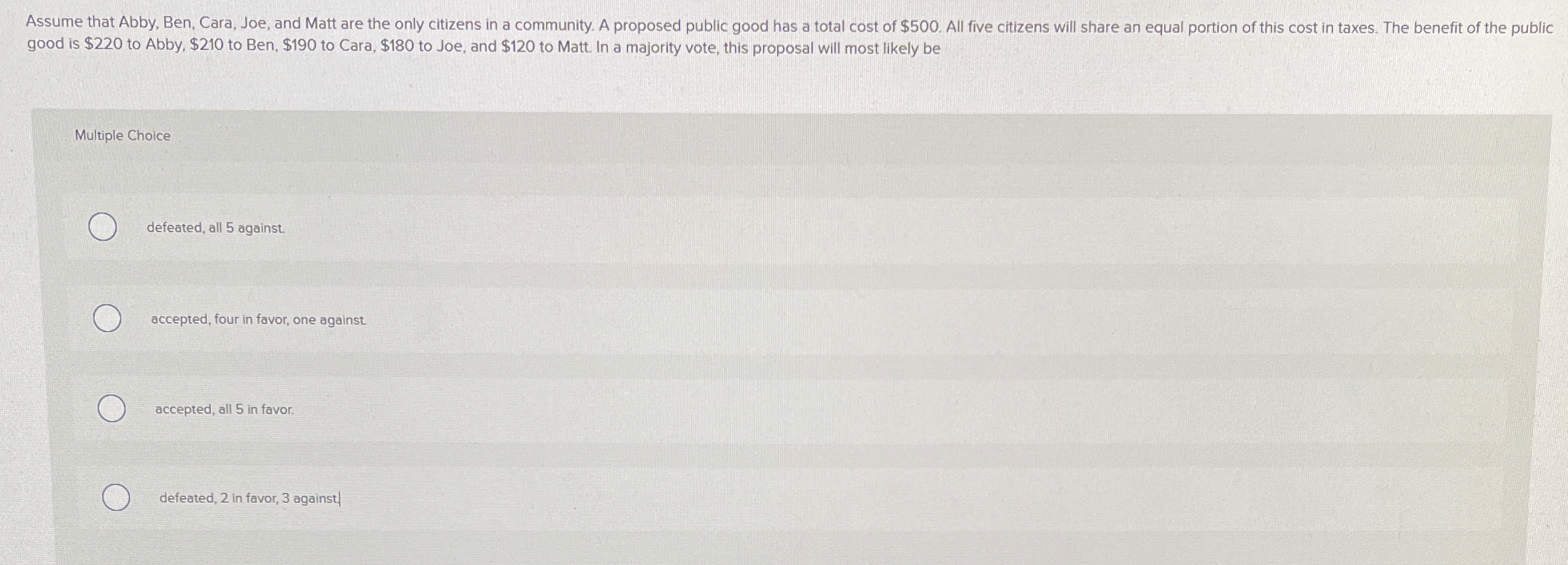 Solved Assume that Abby, Ben, Cara, Joe, and Matt are the | Chegg.com