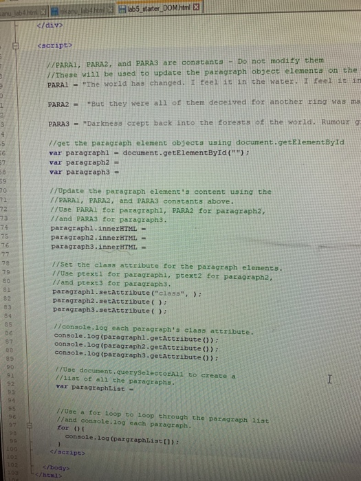 Solved lab5 starter DOM.htm kanab4 Htal anu lab4 html | Chegg.com