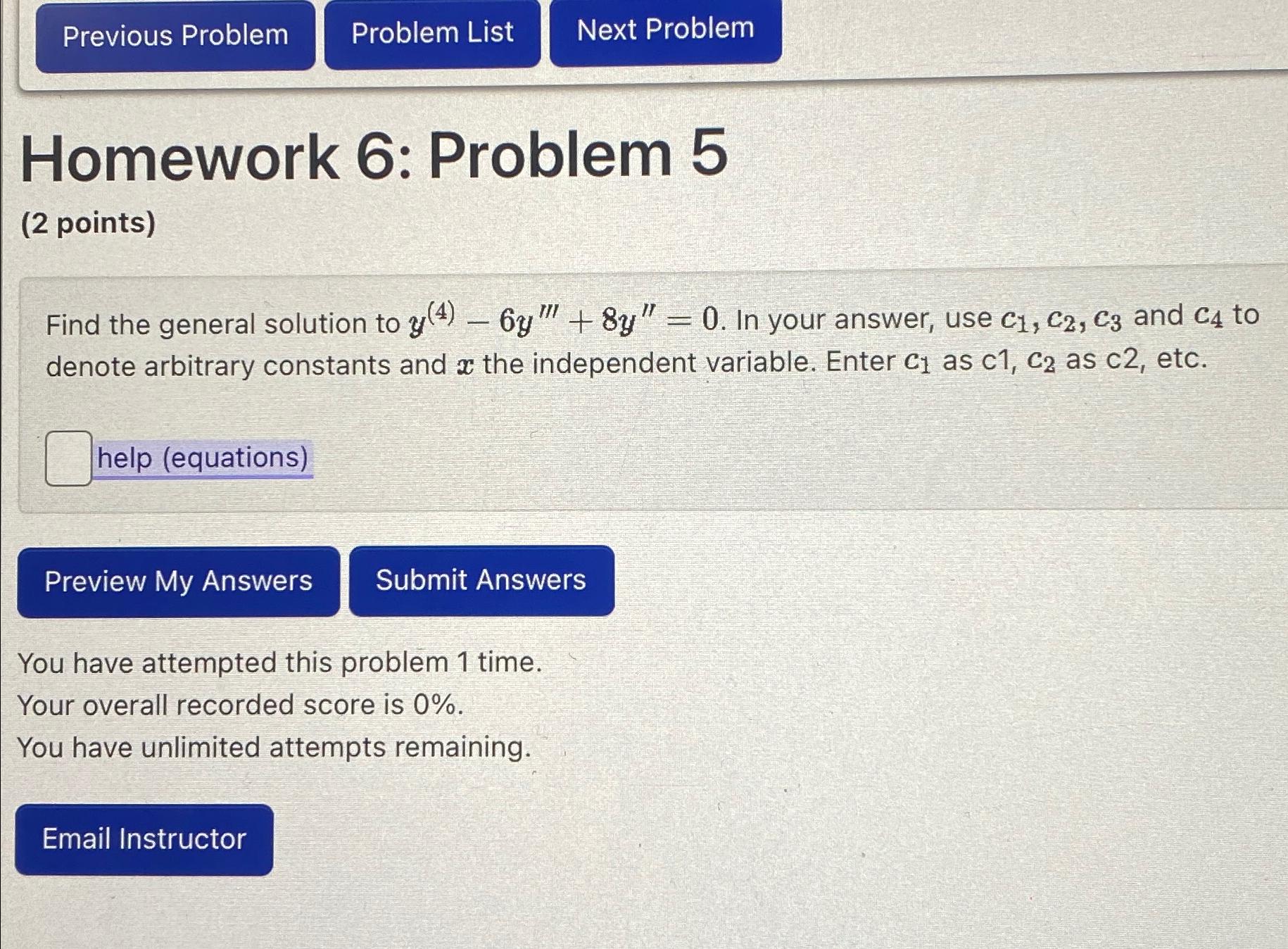 Homework 6: Problem 5(2 points)Find the general | Chegg.com Homework 6: Problem 5(2 points)Find the general | Chegg.com