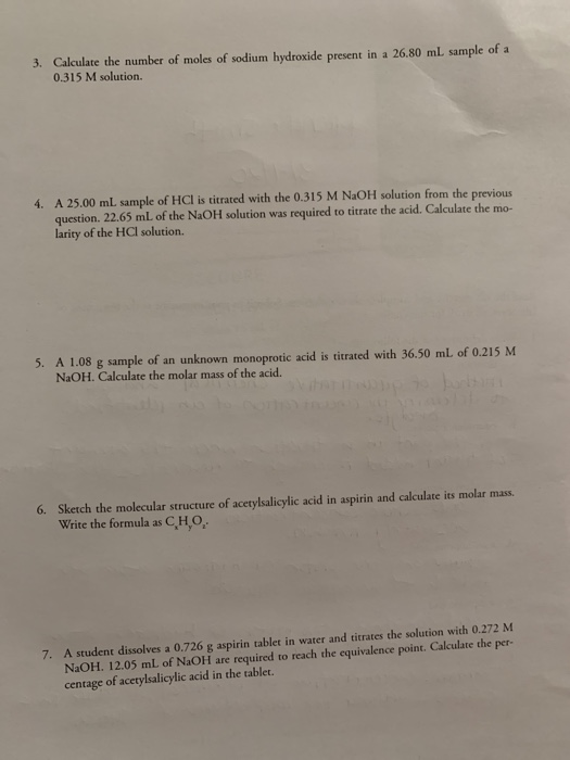 Solved 3. Calculate the number of moles of sodium hydroxide | Chegg.com
