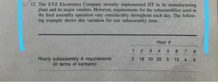 12. The XYZ Electronics Company recently implemented | Chegg.com