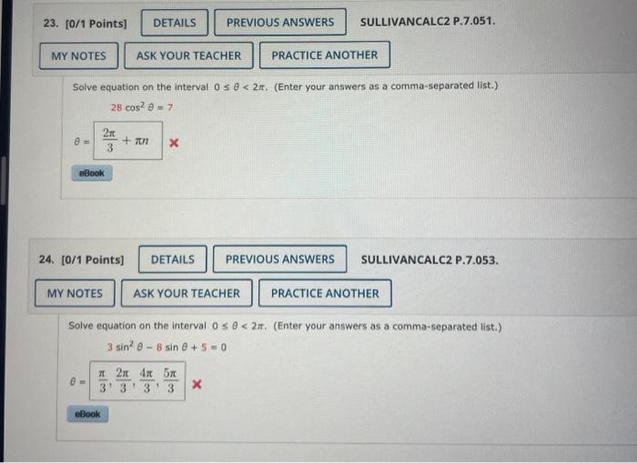 Solved Solve equation on the interval 0≤θ