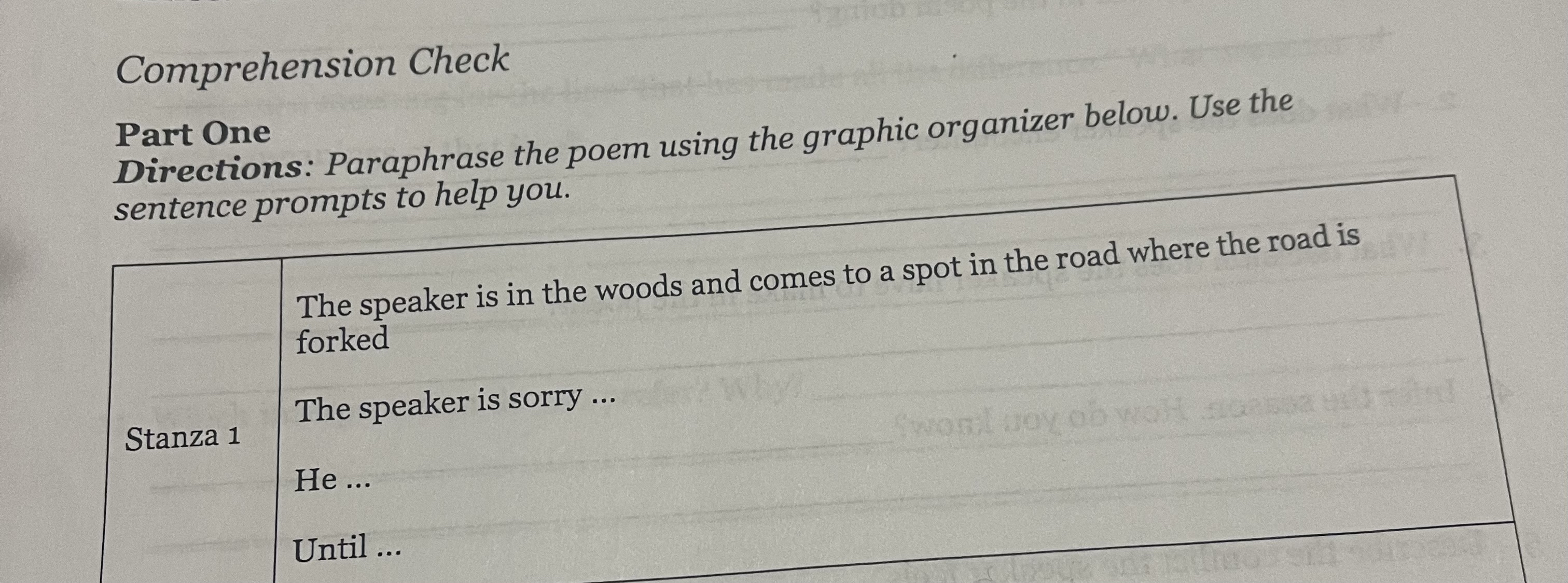 Comprehension CheckPart OneDirections: Paraphrase the | Chegg.com