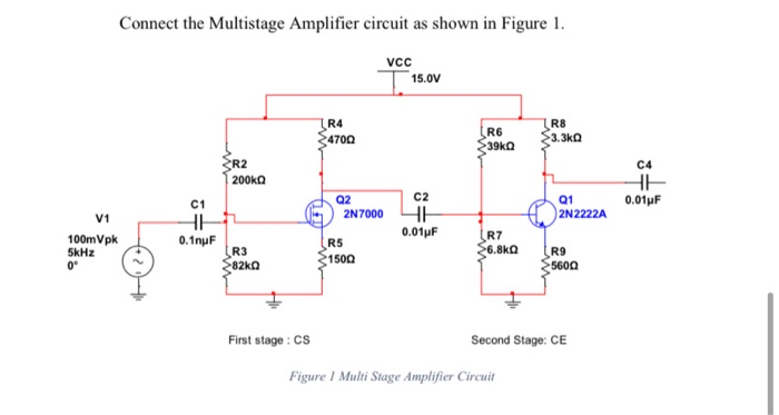 Solved Connect the Multistage Amplifier circuit as shown in | Chegg.com