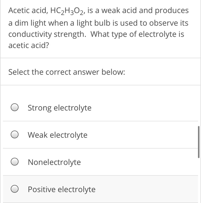 Solved Acetic acid, HC2H302, is a weak acid and produces a | Chegg.com