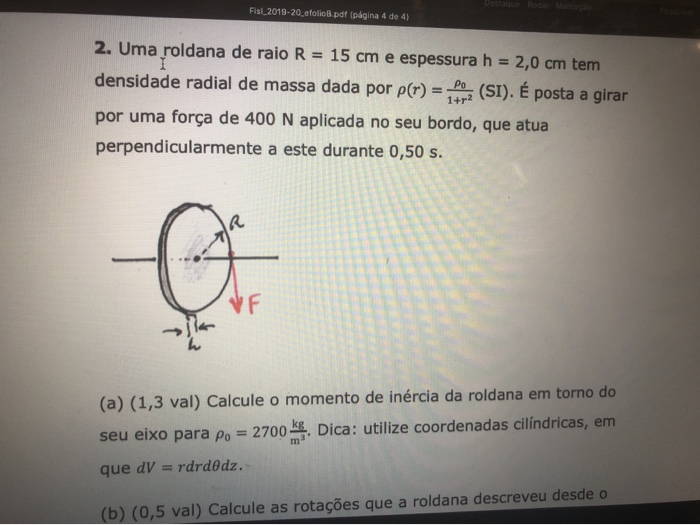 Solved 2. A pulley with radius R = 15 cm and thickness h = | Chegg.com