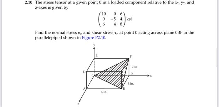 Solved 2.10 The stress tensor at a given point 0 in a loaded | Chegg.com