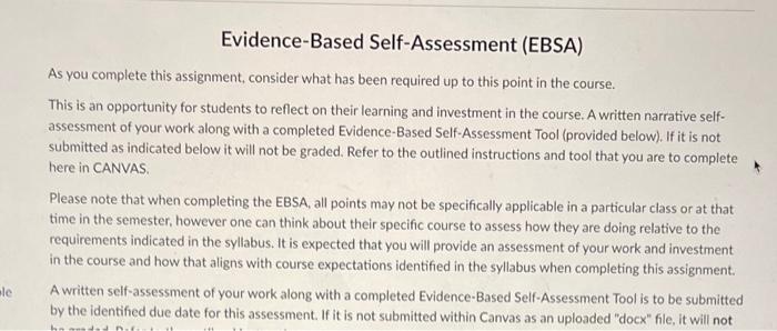 Evidence-Based Self-Assessment (EBSA) As you complete | Chegg.com