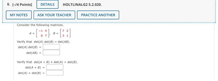 Solved 6. [-14 points) DETAILS HOLTLINALG2 5.2.020. MY NOTES | Chegg.com Solved 6. [-14 points) DETAILS HOLTLINALG2 5.2.020. MY NOTES | Chegg.com