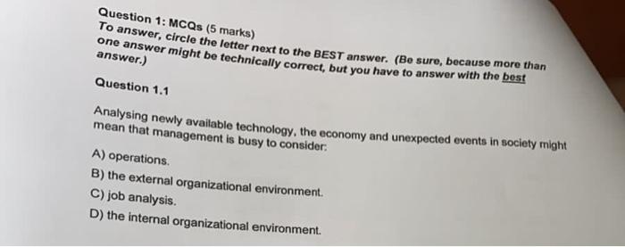 Solved Question 1: MCQs (5 marks) To answer, circle the | Chegg.com