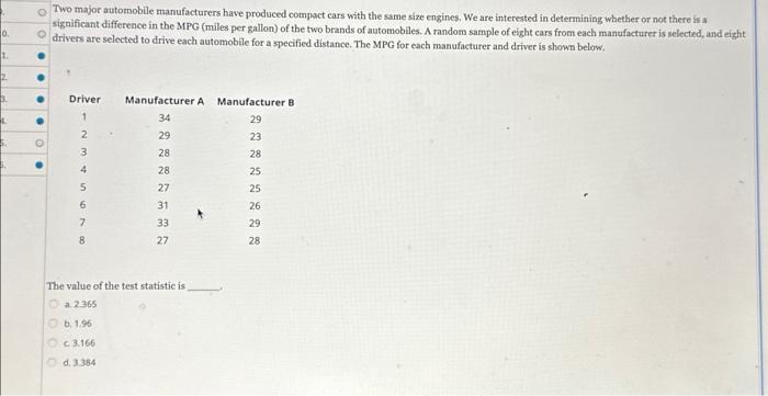Solved Two major automobile manufacturers have produced | Chegg.com