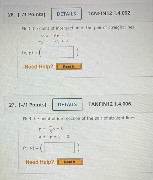 Solved Find the point of intersection of the pair of | Chegg.com