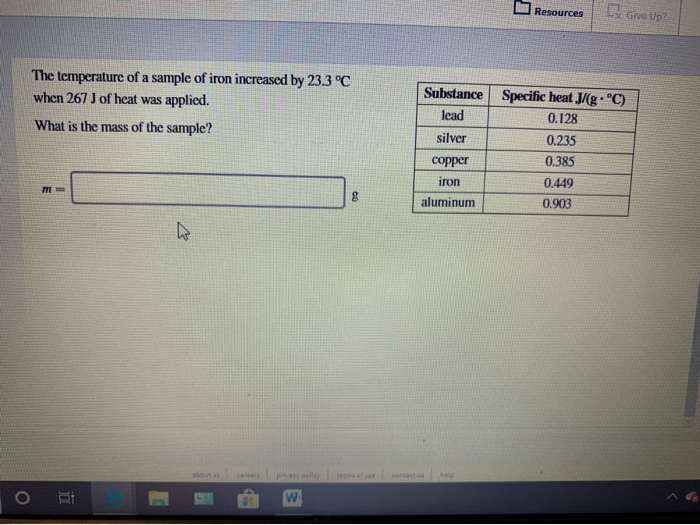 Solved Resources The temperature of a sample of iron | Chegg.com