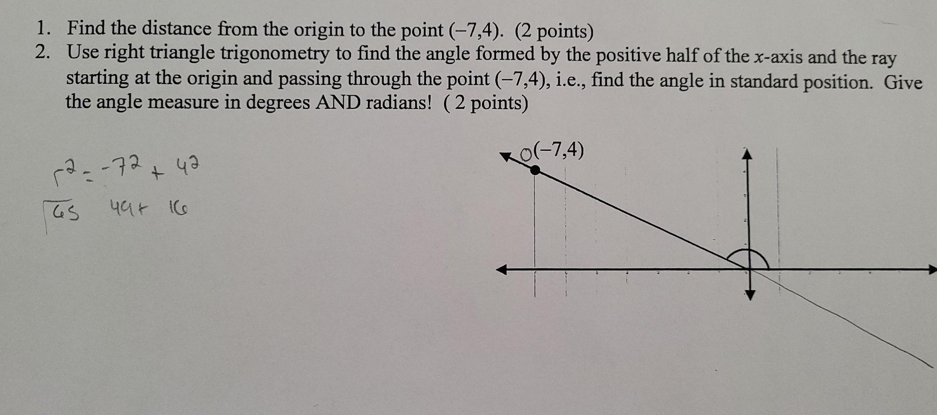 Solved 1. Find the distance from the origin to the point | Chegg.com