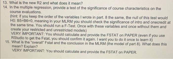 Solved 13. What is the new R2 and what does it mean? 14. In | Chegg.com