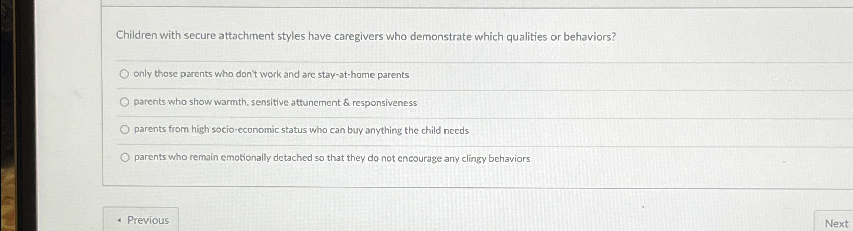 Solved Children with secure attachment styles have | Chegg.com