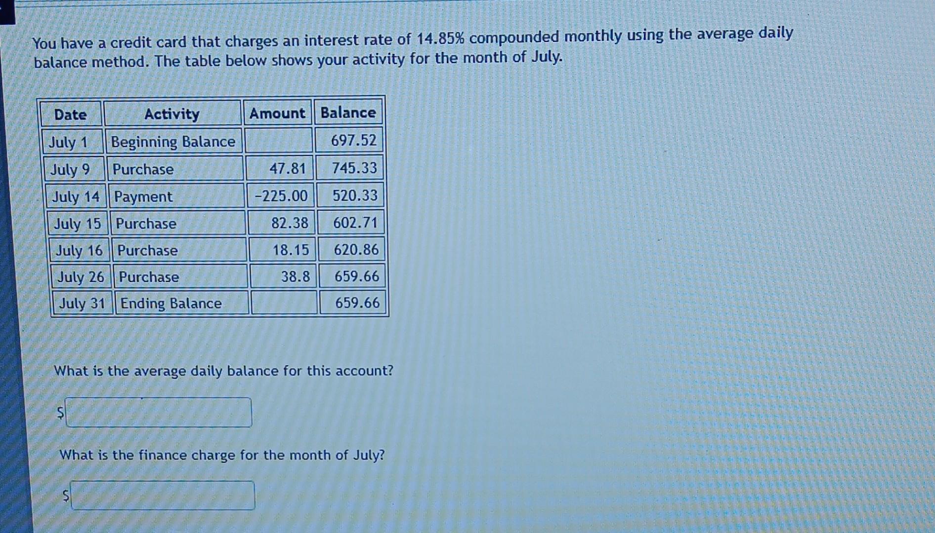 Solved You have a credit card that charges an interest rate | Chegg.com