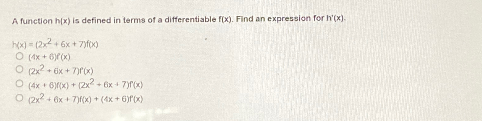 Solved A function h(x) ﻿is defined in terms of a | Chegg.com