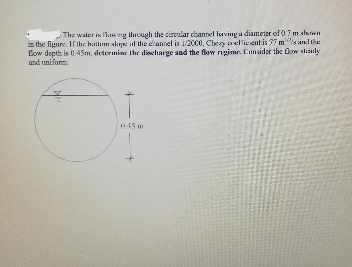 Solved The water is flowing through the circular channel | Chegg.com