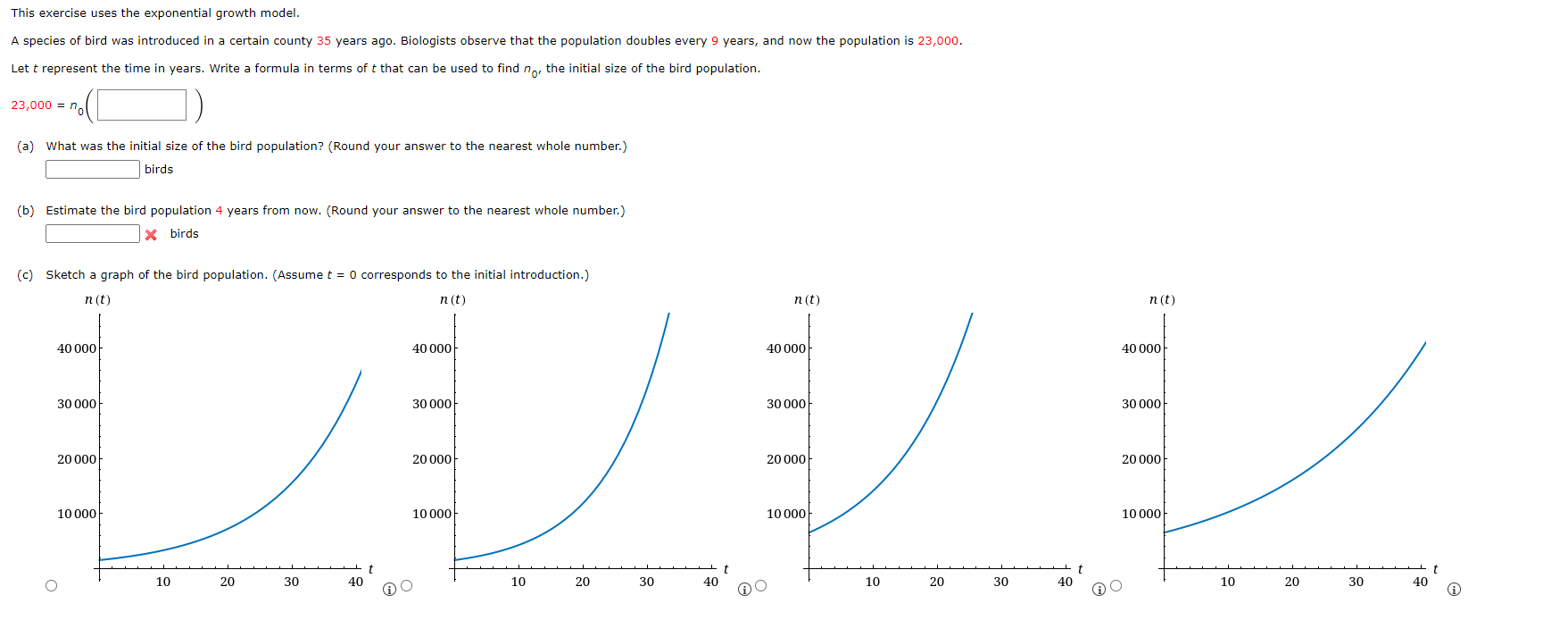 Solved (c) ﻿Sketch a graph of the bird population. (Assume | Chegg.com