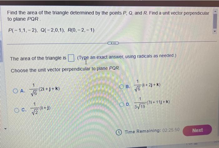 Solved Find the area of the triangle determined by the | Chegg.com