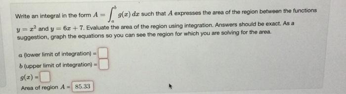 Solved Write an integral in the form A=∫abg(x)dx such that A | Chegg.com