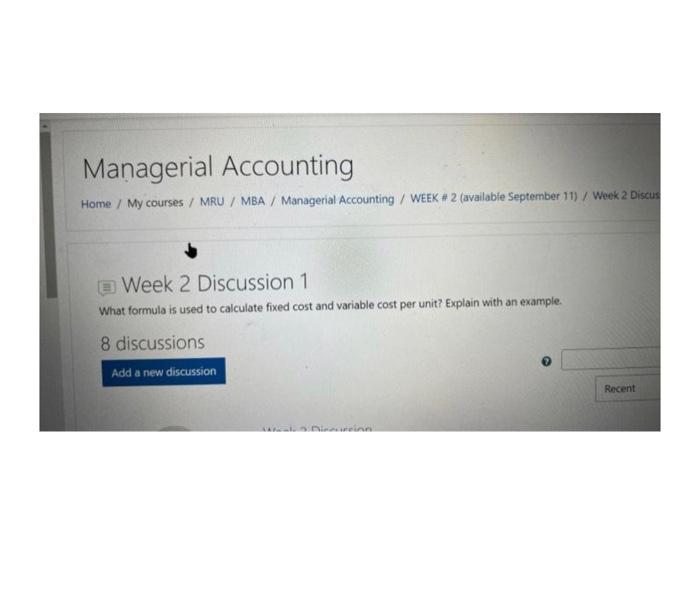 Solved Week 2 Discussion 1 What formula is used to calculate | Chegg.com