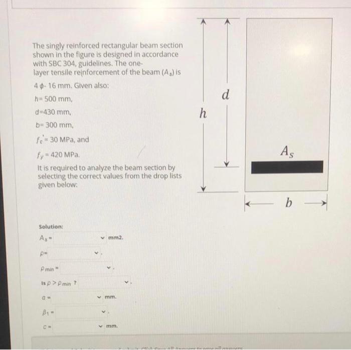 Solved d The singly reinforced rectangular beam section | Chegg.com
