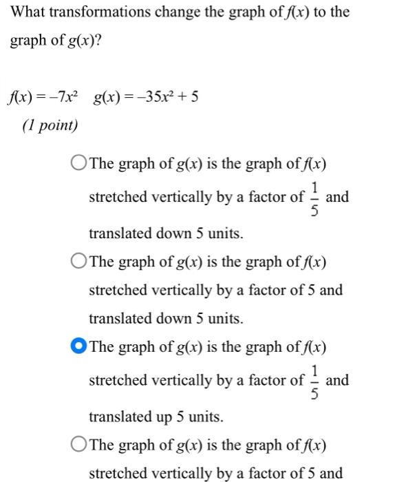 Solved What transformations change the graph of f(x) to the | Chegg.com