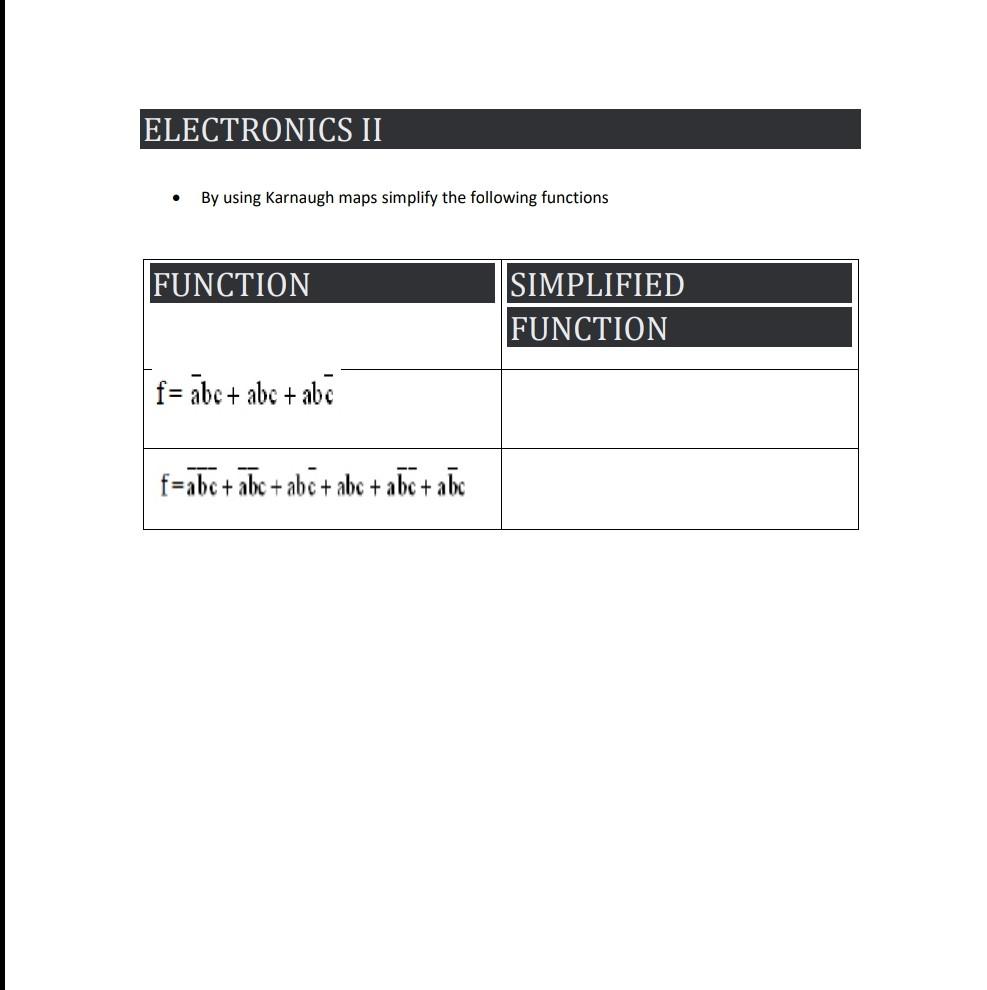 Solved Electronics Ii By Using Karnaugh Maps Simplify The 0965