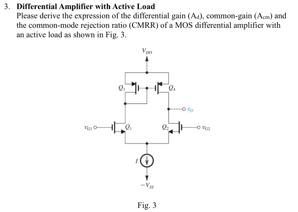 Solved Differential Amplifier with Active LoadPlease derive | Chegg.com