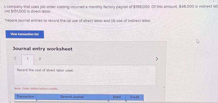Solved t company that uses job order costing incurred a | Chegg.com