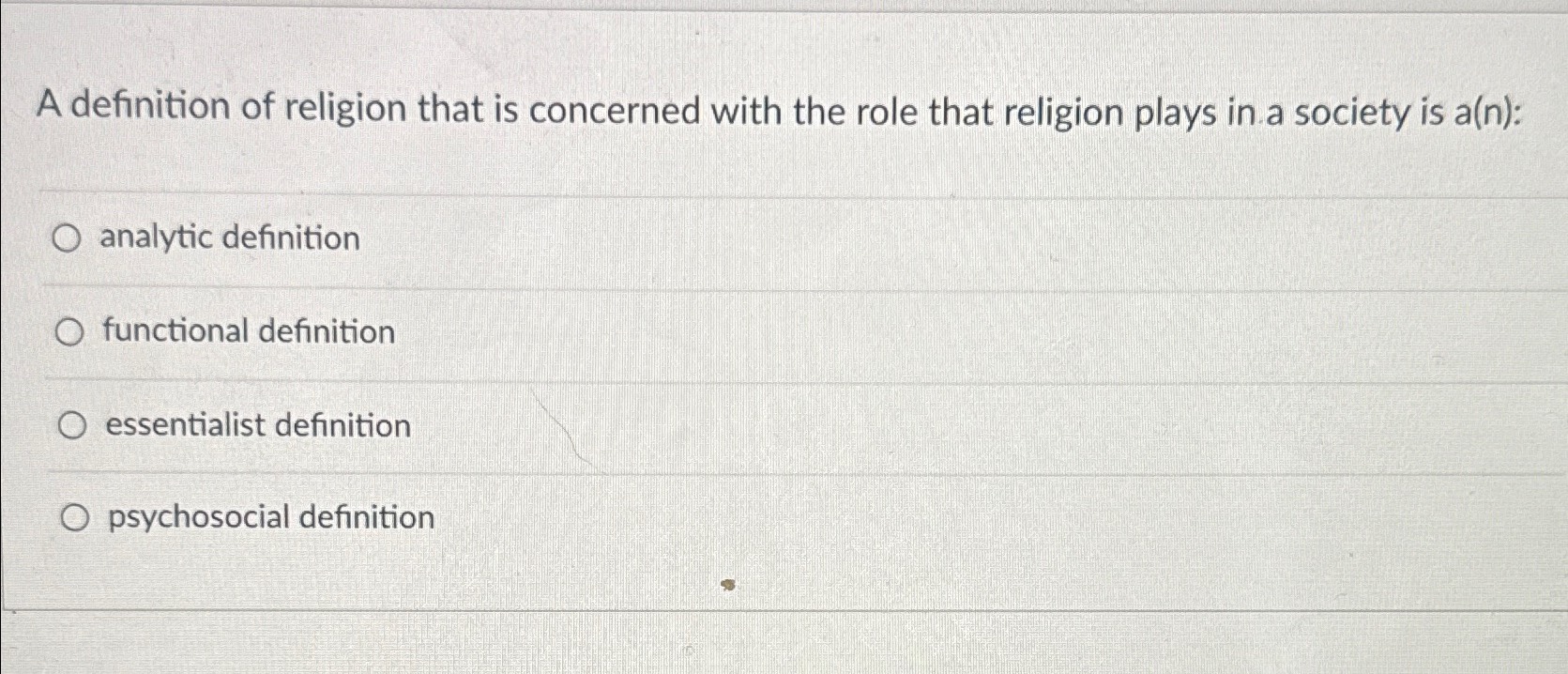 Solved A definition of religion that is concerned with the | Chegg.com
