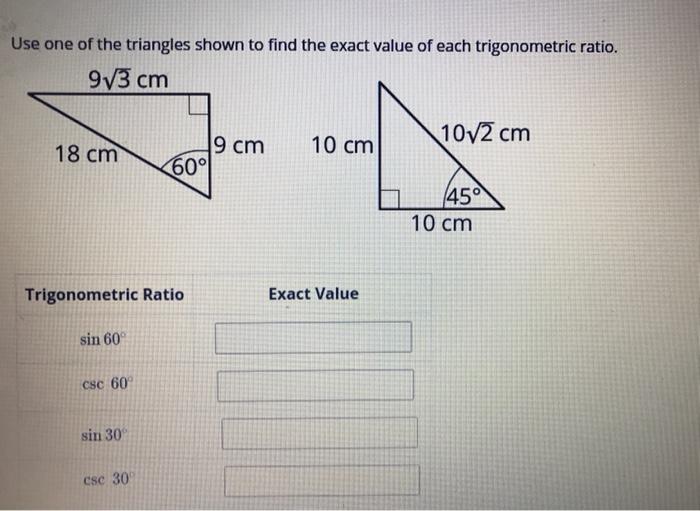 Solved Use one of the triangles shown to find the exact | Chegg.com