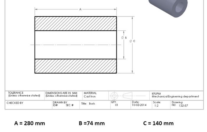 Solved 1. The Drawing of a BUSH is shown below. The part | Chegg.com
