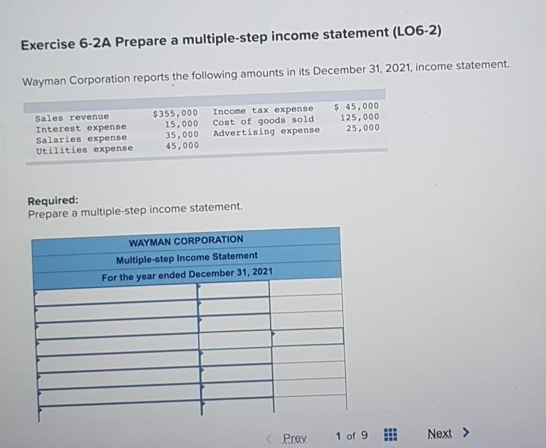 Solved Exercise 6-2A Prepare a multiple-step income | Chegg.com