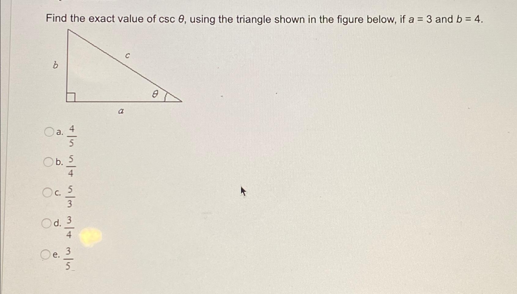Solved Find the exact value of cscθ, ﻿using the triangle | Chegg.com