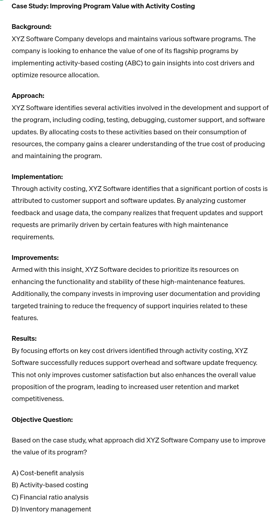 Solved Case Study: Improving Program Value with Activity | Chegg.com