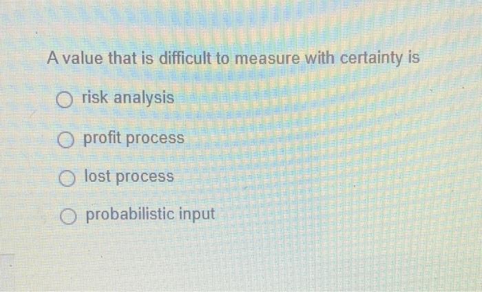 Solved A value that is difficult to measure with certainty | Chegg.com