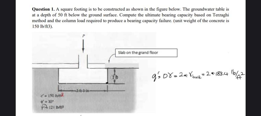 Solved Question 1. A square footing is to be constructed as | Chegg.com
