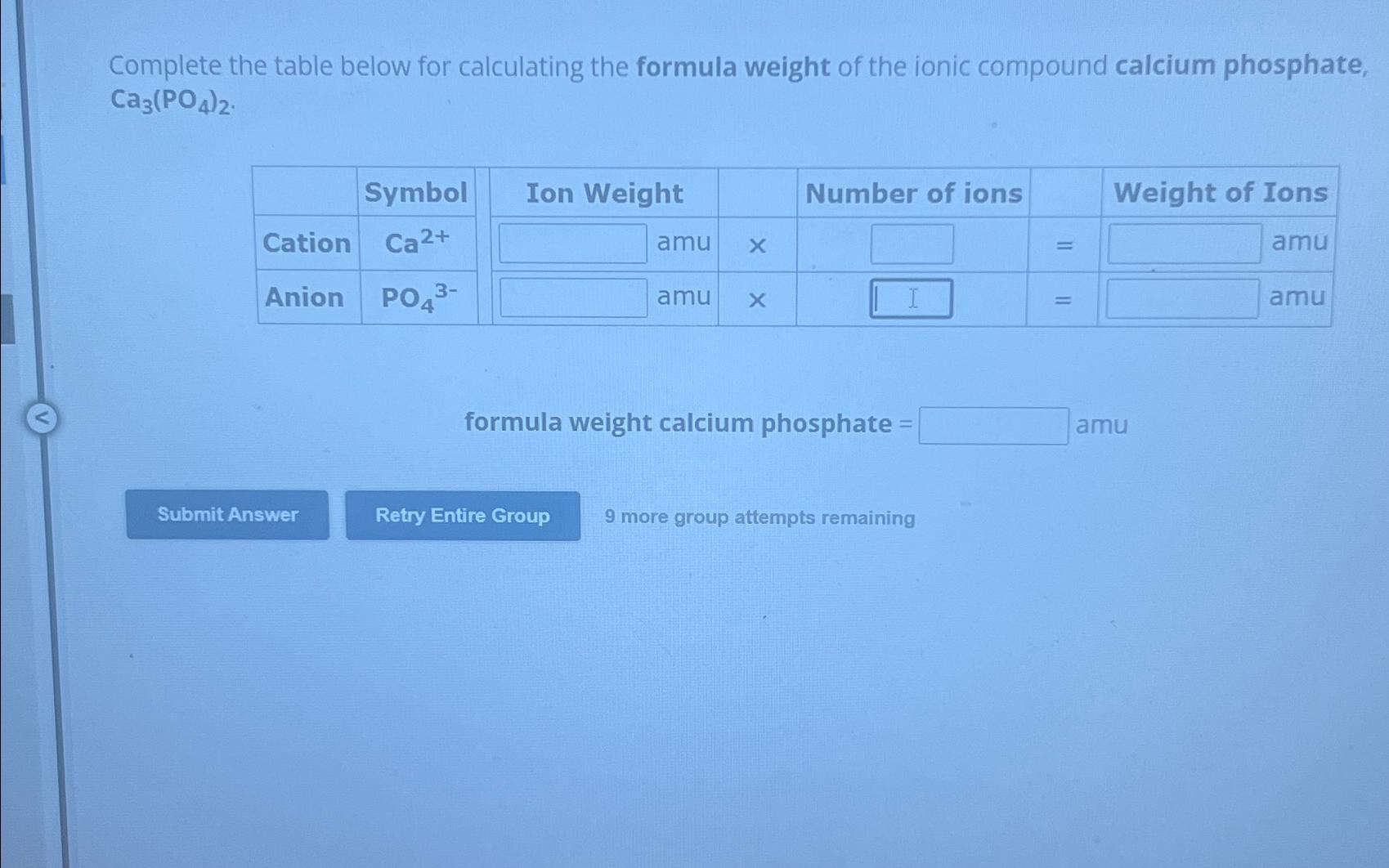 Solved Complete the table below for calculating the formula | Chegg.com