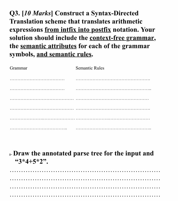 Solved Q3. [10 Marks) Construct a Syntax-Directed | Chegg.com