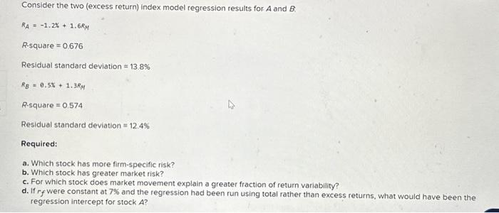 Solved Consider the two (excess return) index model | Chegg.com