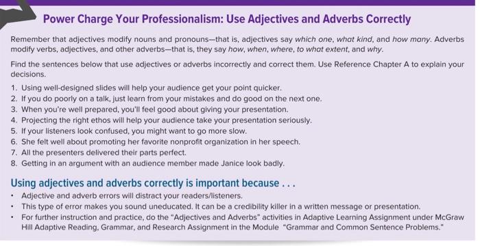 Remember that adjectives modify nouns and | Chegg.com