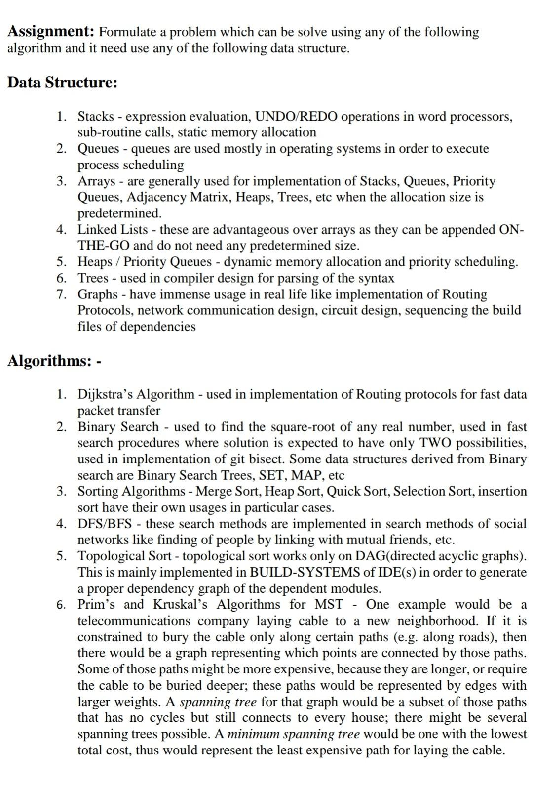 Solved Assignment: Formulate a problem which can be solve | Chegg.com