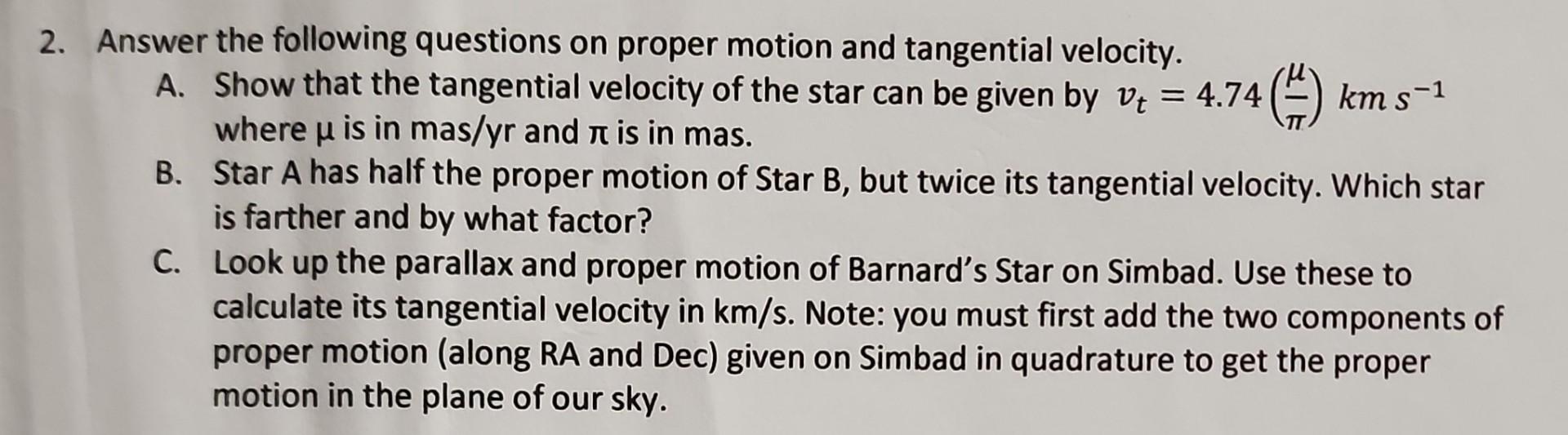 Solved 2. Answer the following questions on proper motion | Chegg.com