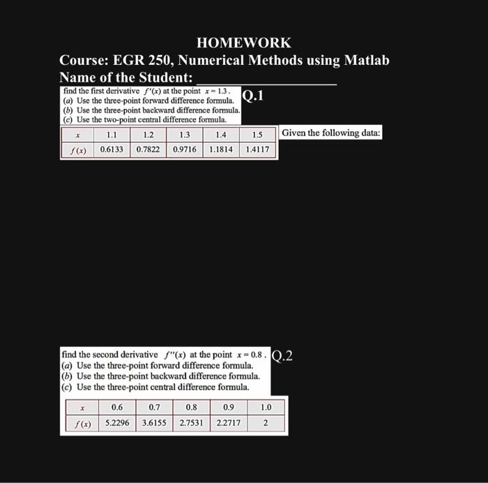Solved HOMEWORK Course: EGR 250, Numerical Methods using | Chegg.com