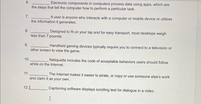 Solved Mark T for True and F for False. If False, rewrite | Chegg.com